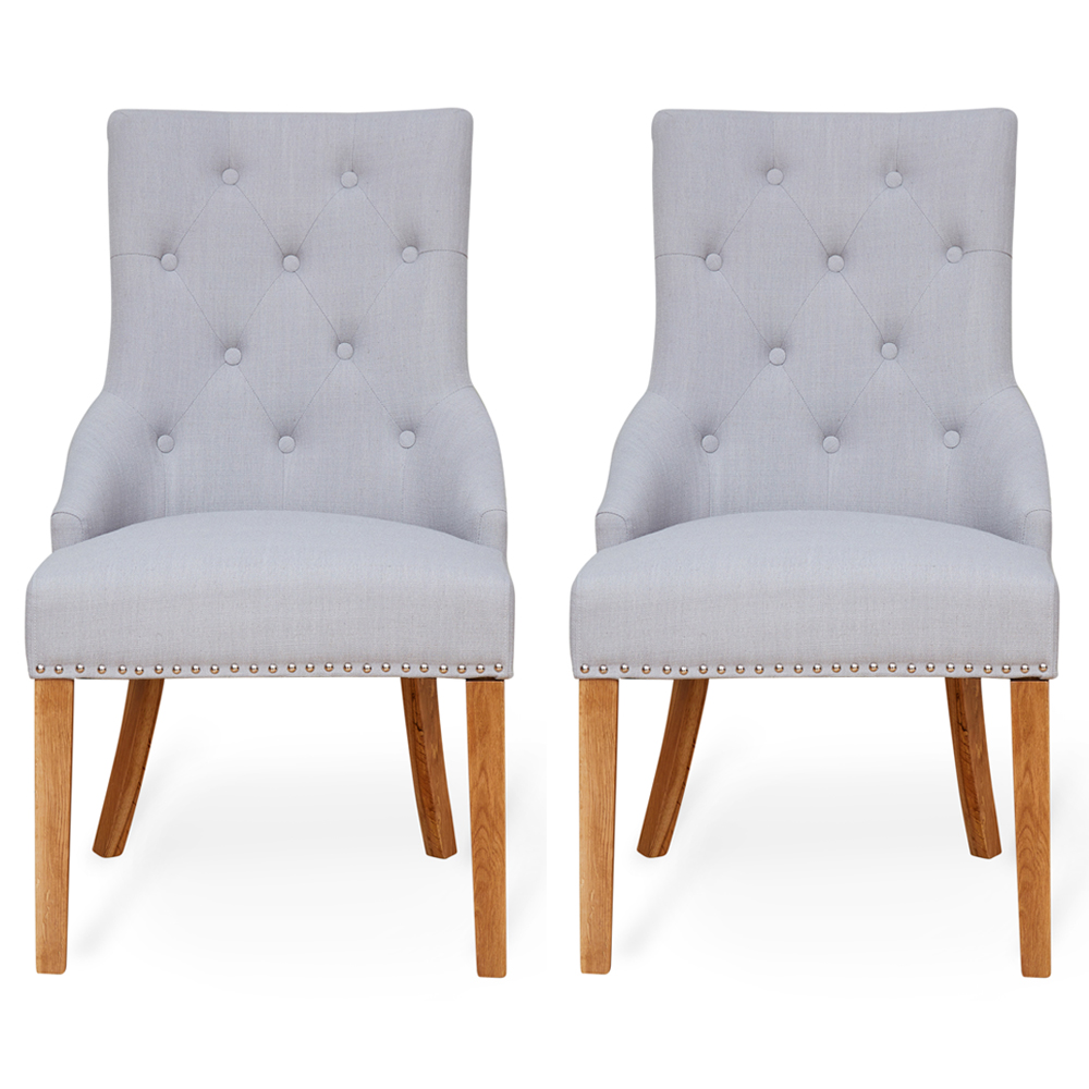 Oregon Slate Grey Fabric Dining Chairs With Oak Legs In Pair