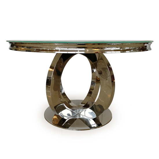 Oriana Round White Glass Dining Table With Polished Metal Base ...