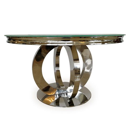Oriana Round White Glass Dining Table With Polished Metal Base ...