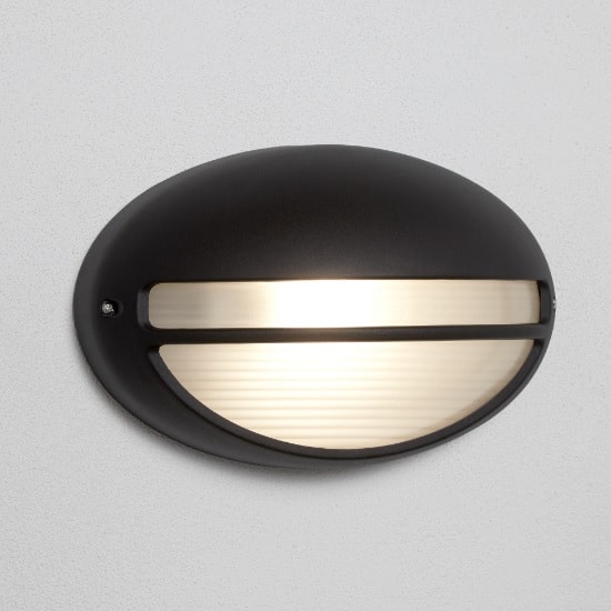 Oval Shape Outdoor Light In Black With Ridged Opal Glass | Sale