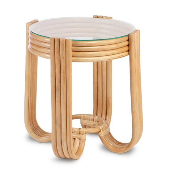 Paarl Round Clear Glass Top Lamp Table With Rattan Base