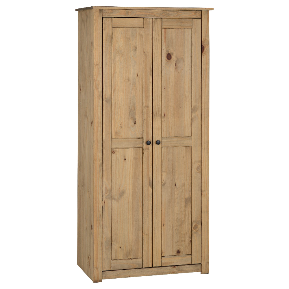 Pavia Wooden Wardrobe With 2 Doors In Natural Wax | Furniture in Fashion