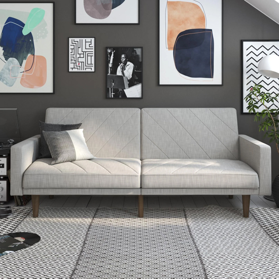 Pawson Fabric Sofa Bed With Wooden Legs In Light Grey