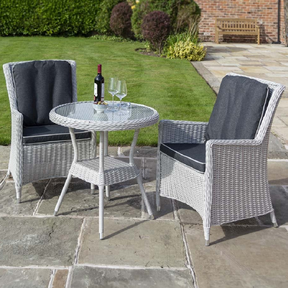 Peebles Glass Top Garden Bistro Set With Cushion In Grey | Furniture in ...