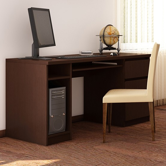 Peka Wooden Twin Pedestal Computer Desk In Dark Mahogany | FiF