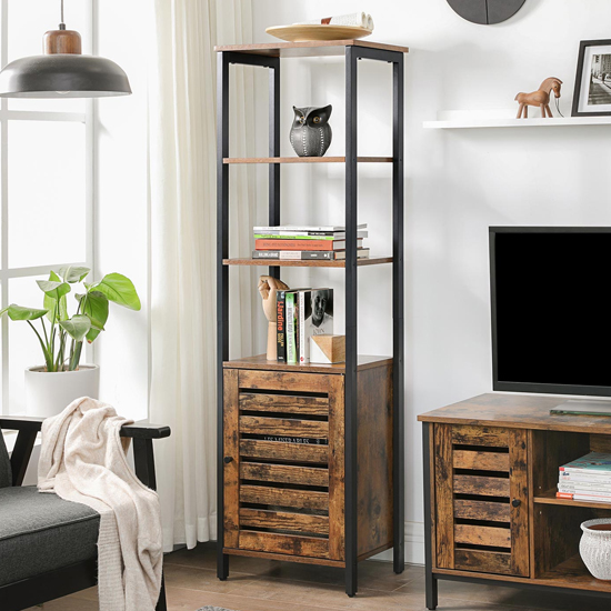 Peoria Wooden 4 Tier Tall Storage Cabinet In Rustic Brown | FiF