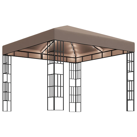 Piav Small Fabric Gazebo In Taupe With LED String Lights
