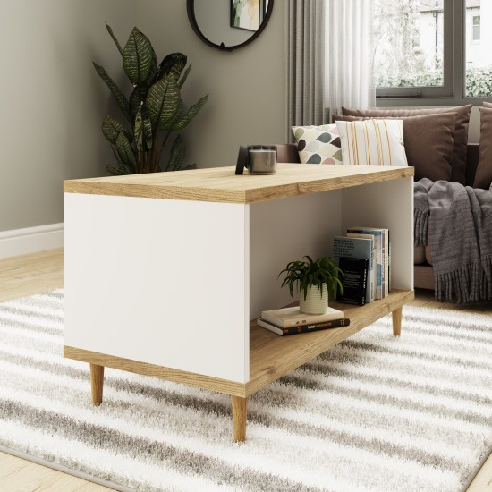 Pontus Wooden Coffee Table In Vienna Oak And White