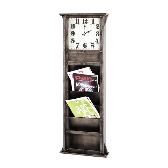 Prairie Wooden Wall Hung Magazine Rack With Clock In Anthracite ...