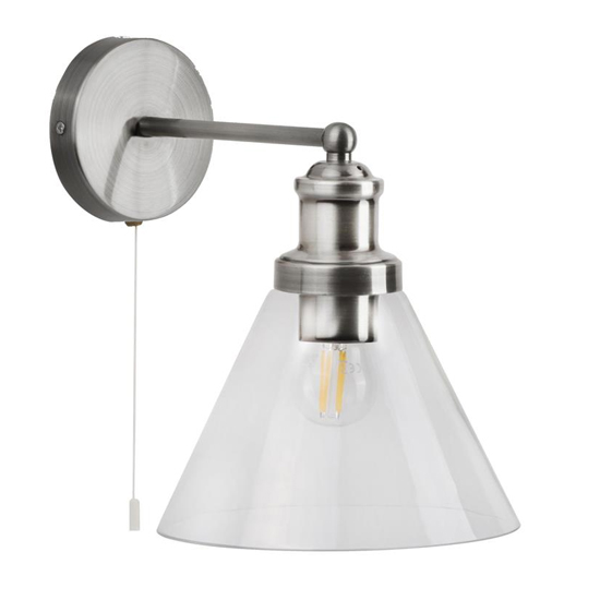 Pyramid 1 Light Glass Shade Wall Light In Satin Silver