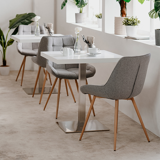 Quads Square Wooden Dining Table In White And Polished Steel | FiF