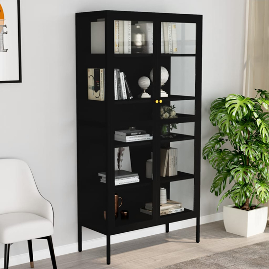 Rabia Steel Display Cabinet With 2 Glass Doors In Black