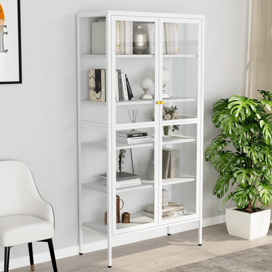 Rabia Steel Display Cabinet With 2 Glass Doors In White