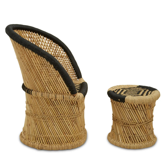 Radford Kids Bamboo Chair And Stool In Natural And Black