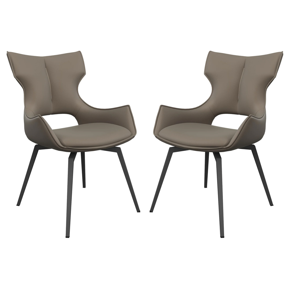 Rafael Taupe Leather Dining Chairs In Pair