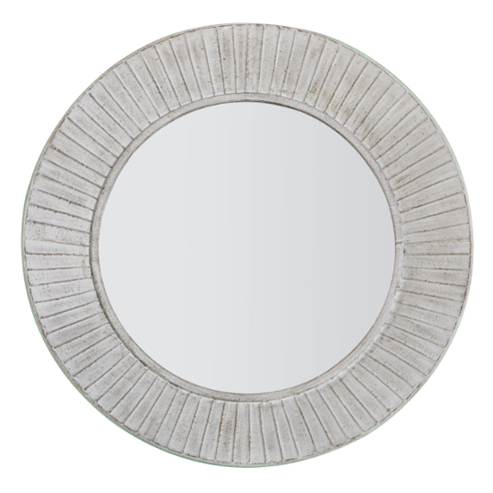 Raiola Round Wall Mirror In Distressed Cream Frame