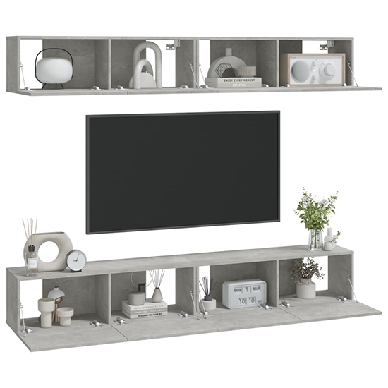 Raivo Wall Hung Wooden Entertainment Unit In Concrete Effect