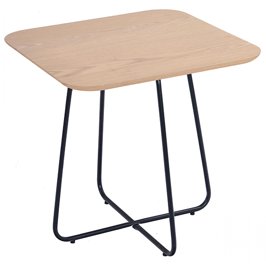 Razon Lamp Table In Oak Veneer With Black Metal Legs