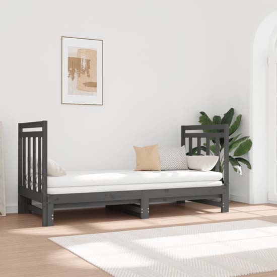 Reiti Solid PIne Wood Pull-Out Day Bed In Grey