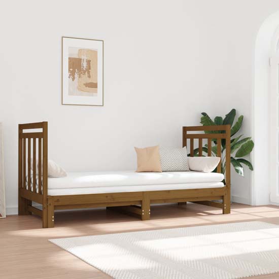 Reiti Solid PIne Wood Pull-Out Day Bed In Honey Brown