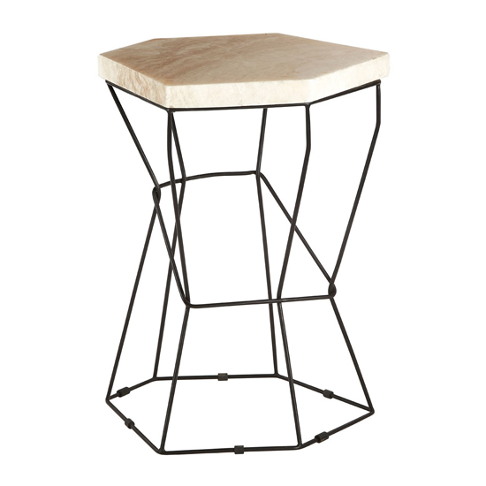 Relics Natural Onyx Stone Round Side Table With Black Frame | FiF