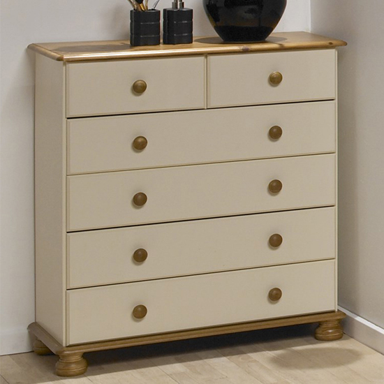 Richmond Wooden Chest Of Drawers In Cream And Pine With 6 Drawer ...