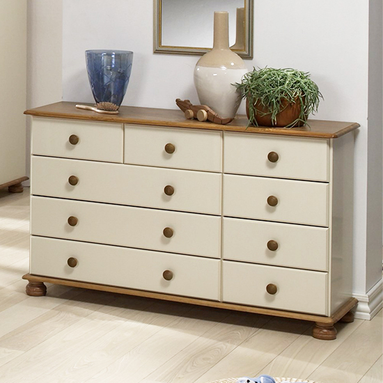 Richmond Wooden Chest Of 9 Drawers In Cream And Pine | Sale
