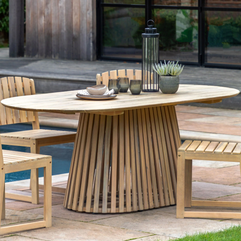 Rifle Outdoor Wooden Oval Dining Table In Natural