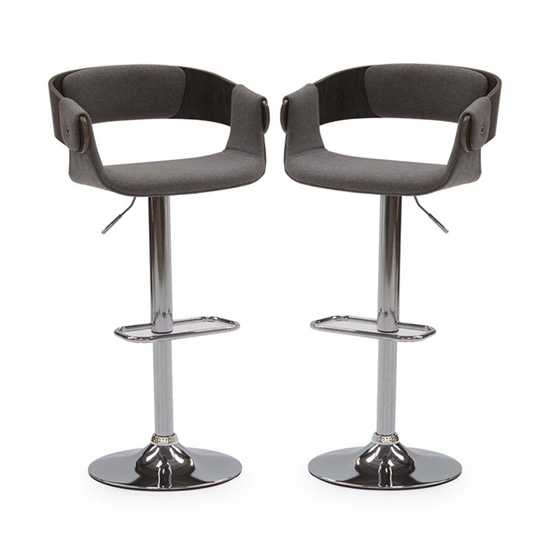 Rita Grey Fabric Gas Lift Bar Stool In Pair | Furniture in Fashion