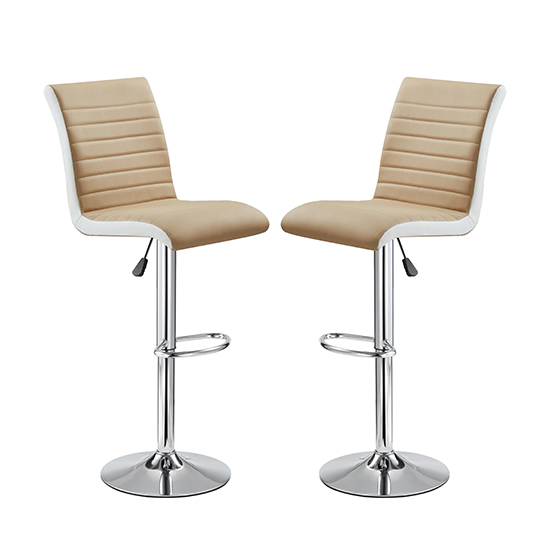 Ritz Taupe And White Faux Leather Bar Stools In Pair | Furniture in Fashion