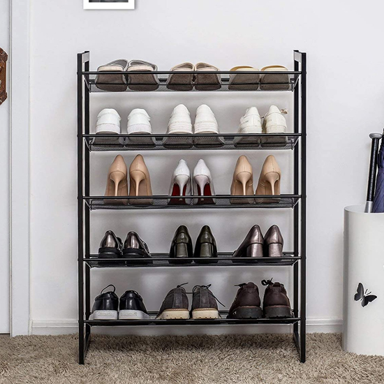 Rohnert 5 Tier Metal Mesh Shelves Shoe Storage Rack In Black | FiF