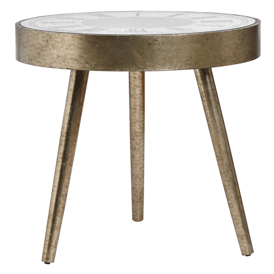Bolek Mirrored Round Framed Clock Side Table In Gold | Sale
