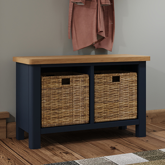 Rosemont Wooden Hallway Seating Bench In Dark Blue | Furniture in Fashion