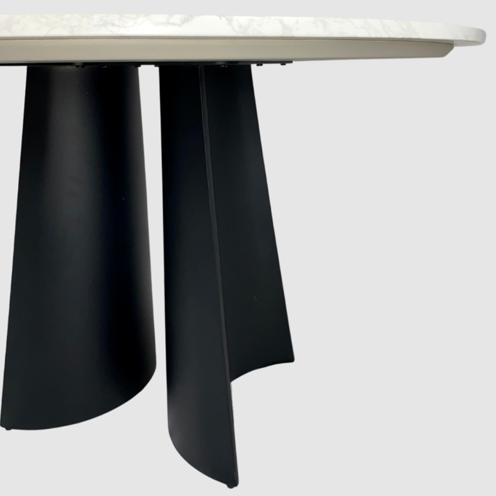 Rosemont Marble Round Dining Table With Black Legs In White