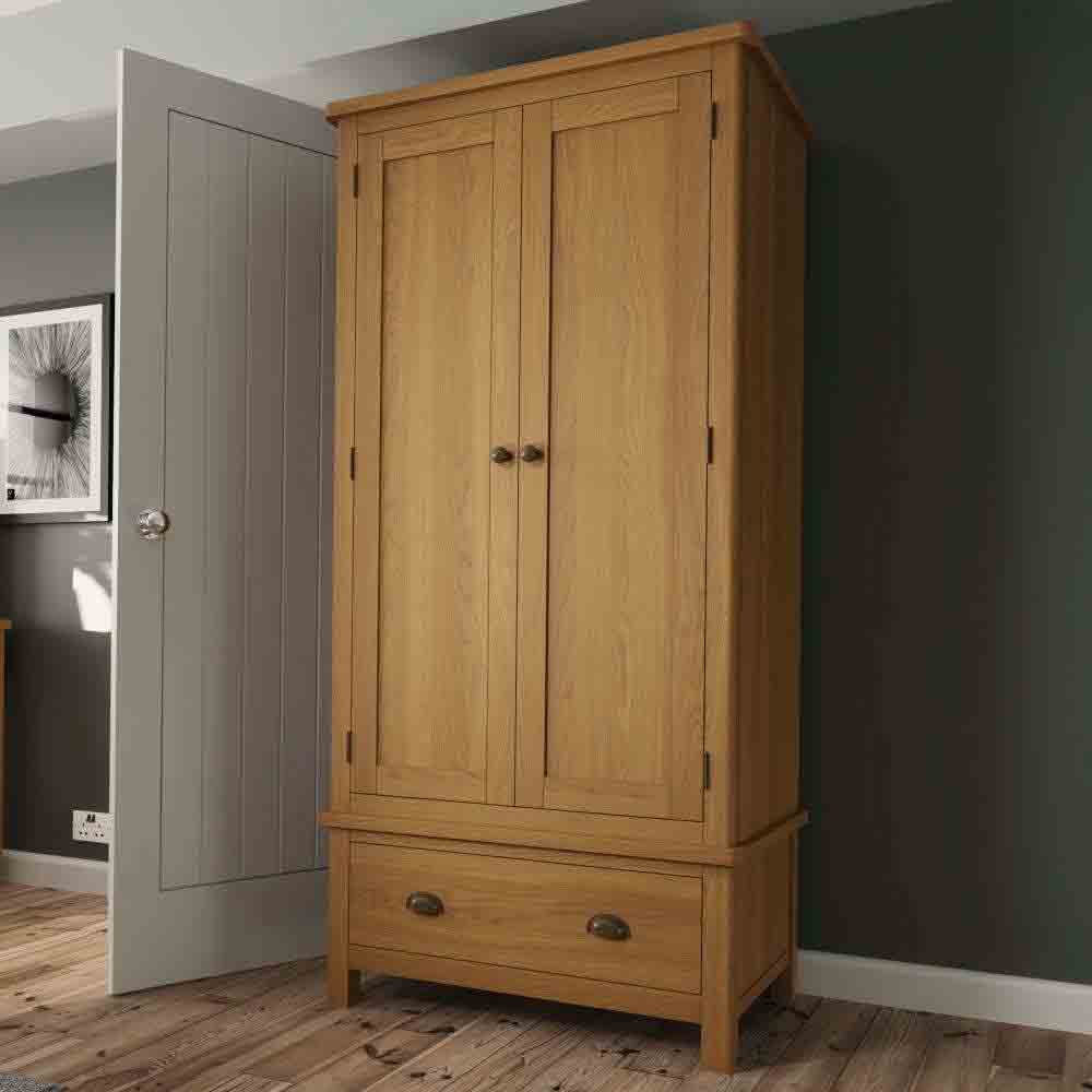 Rosemont Wooden Wardrobe With 2 Doors 1 Drawer In Rustic Oak ...