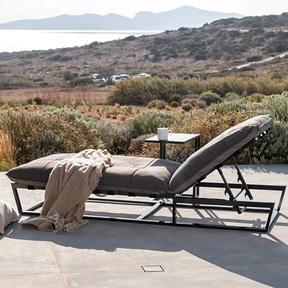 Salado Fabric Outdoor Sun Lounger In Slate Natte And Charcoal