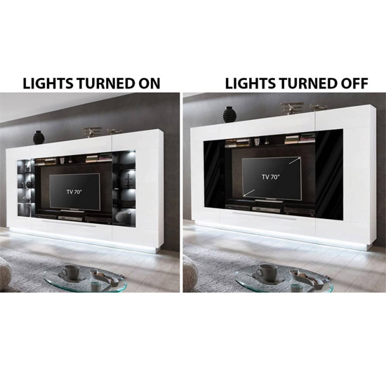 Salina High Gloss Entertainment Unit In White With LED Lighting ...