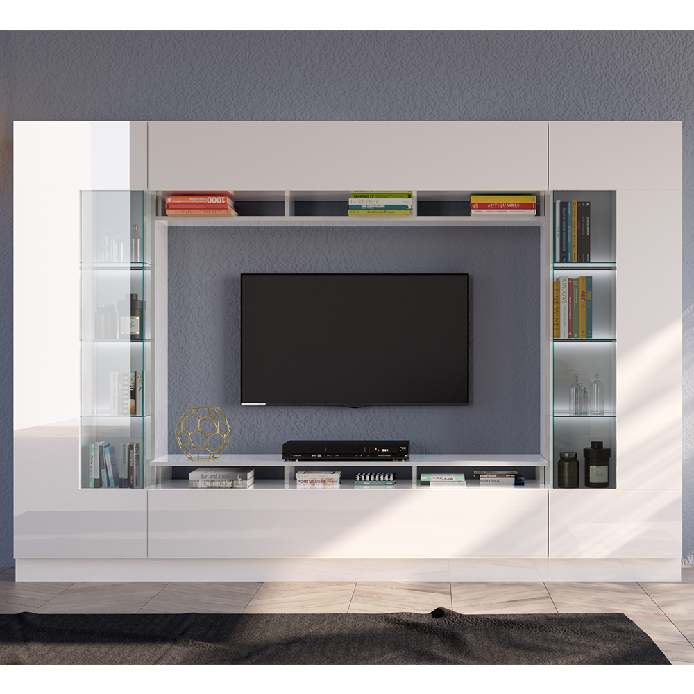 Salina High Gloss Entertainment Unit In White With LED Lighting
