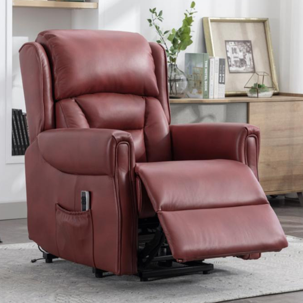 Salvo Leather Electric Lift And Tilt Recliner Chair In Burgundy