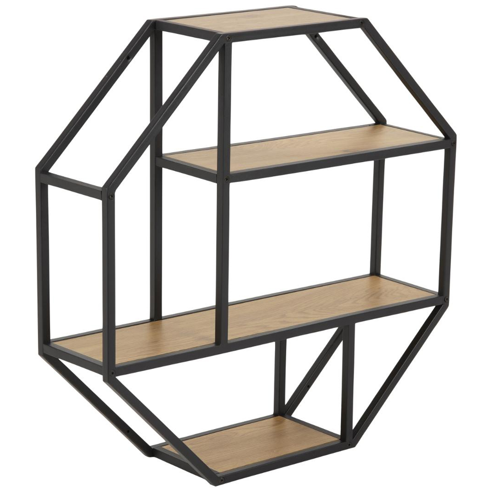 Salvo Wooden Octagonal Wall Shelf With 3 Shelves In Matt Wild Oak