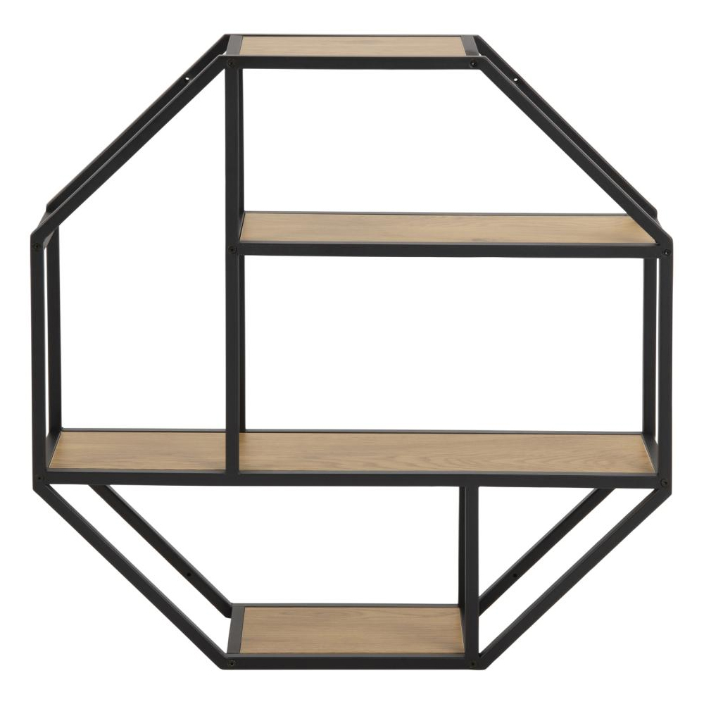 Salvo Wooden Octagonal Wall Shelf With 3 Shelves In Matt Wild Oak