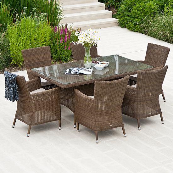 Sanmo Outdoor Rectangular Glass Top Dining Table In Red Pine ...