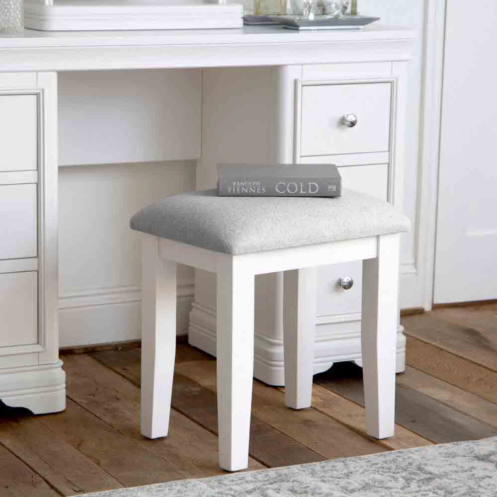 Sarnia Wooden Stool With Fabric Seat In White