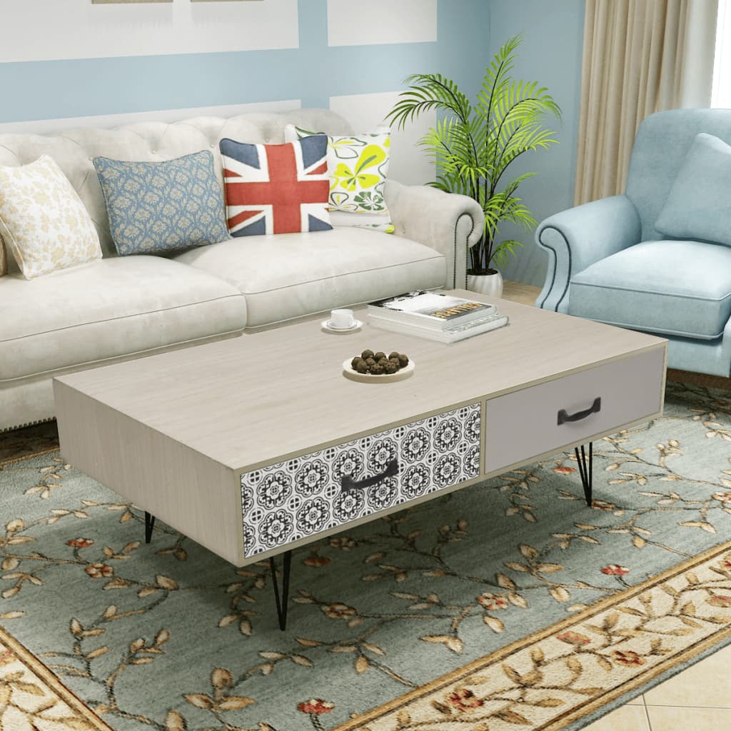 Satria Wooden Coffee Table With 4 Drawers In Beige Patterns | Furniture ...