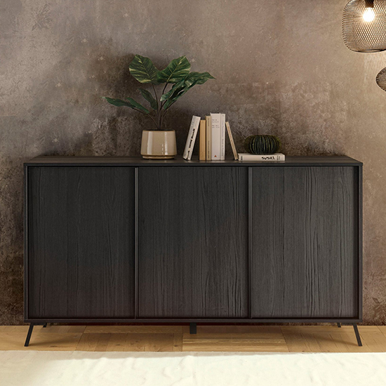 Saul Wooden Sideboard With 3 Doors In Black Ash