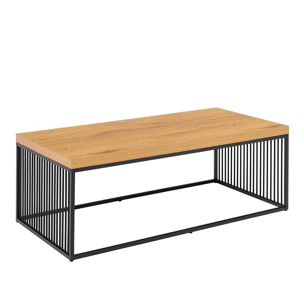 Seattle Wooden Coffee Table With Black Metal Frame In Oak