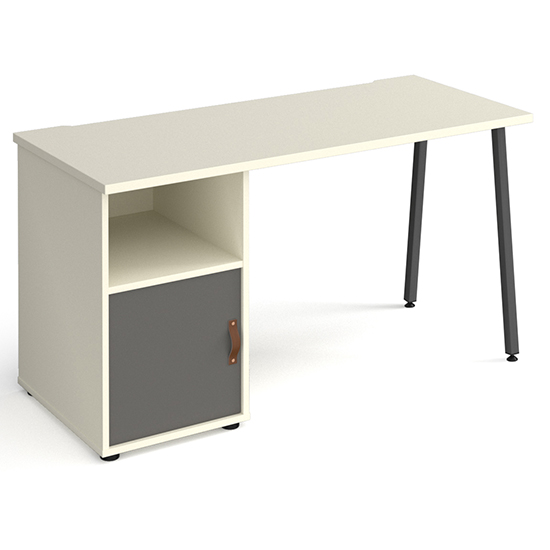 Sevan Wooden Computer Desk In White With Onyx Grey Door | FiF