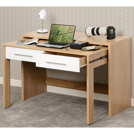 Samaira Slider Desk In White Gloss With 2 Drawers