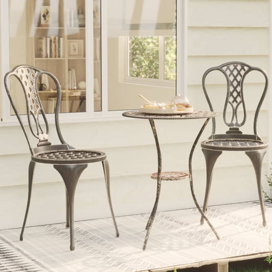 Seville Cast Aluminium 3 Piece Bistro Set In Bronze | Furniture in Fashion