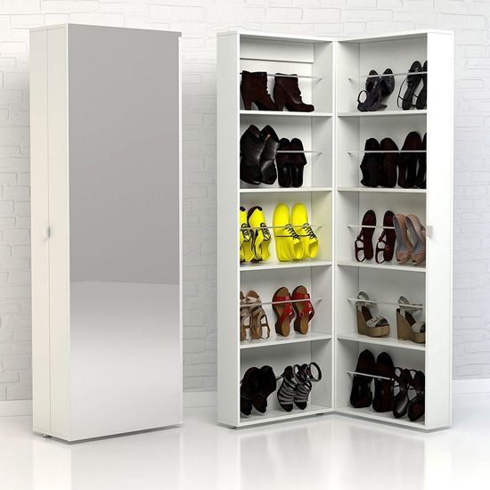 Shovy Mirrored Shoe Storage Cabinet In White With 1 Door | FiF